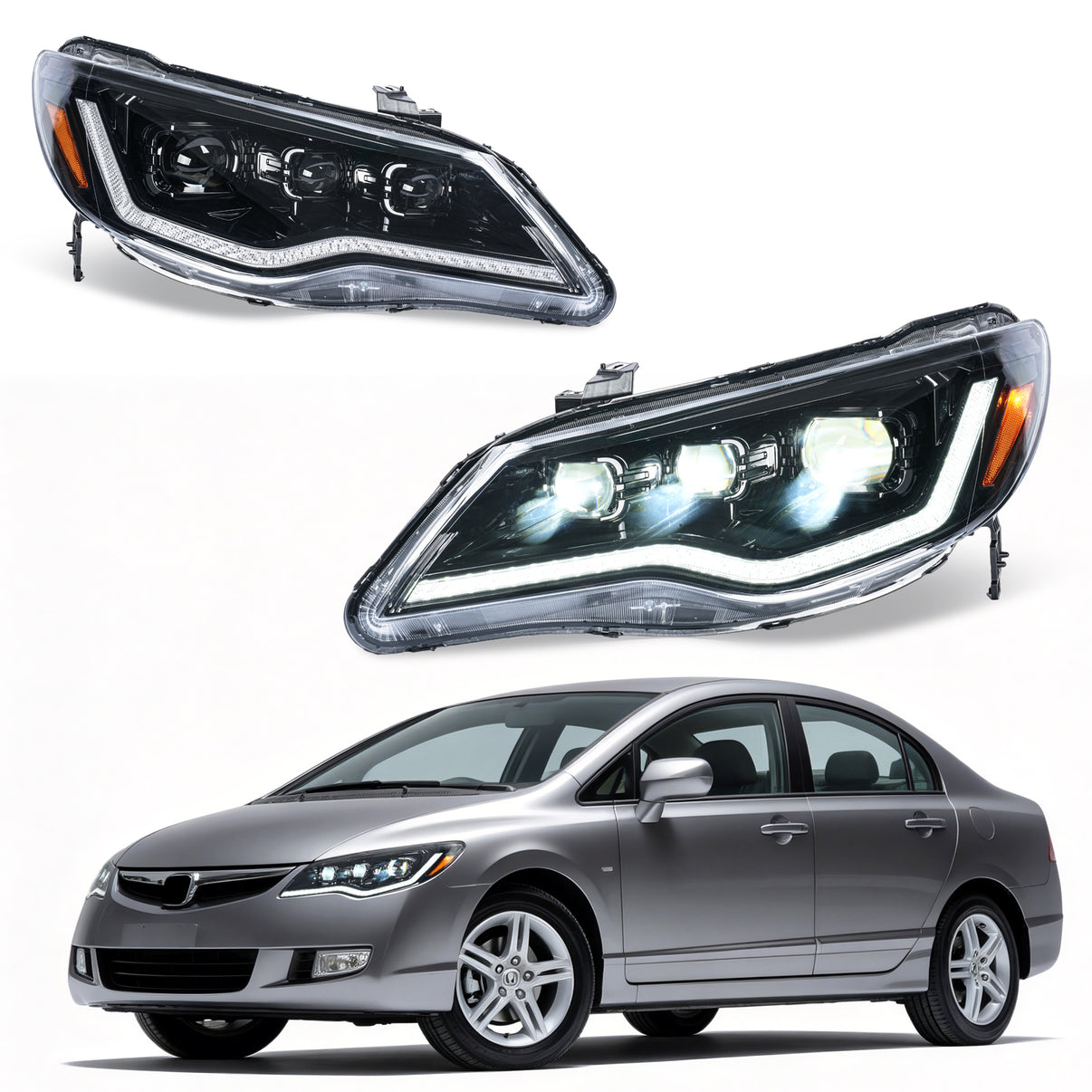 Archaic LED Headlights Assembly For 2006-2011 Honda Civic FD1 FD2 FD3 ...